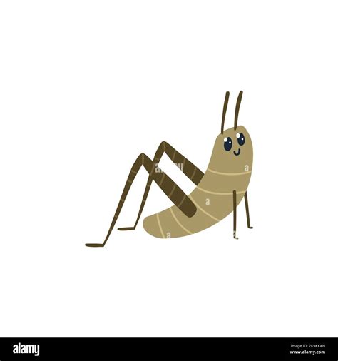 Cute Cartoon Green Grasshopper Vector Insect Hand Drawn Character