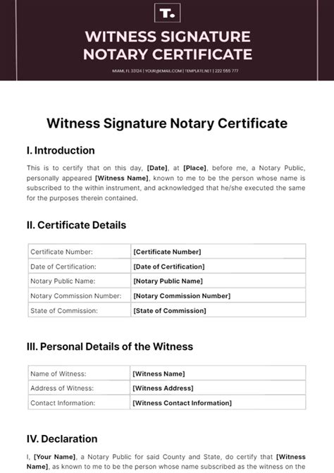 Free Witness Signature Notary Certificate Template To Edit Online