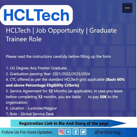 Hcltech Recruitment 2024 Hiring Graduate Trainee Any Graduate W3hiring