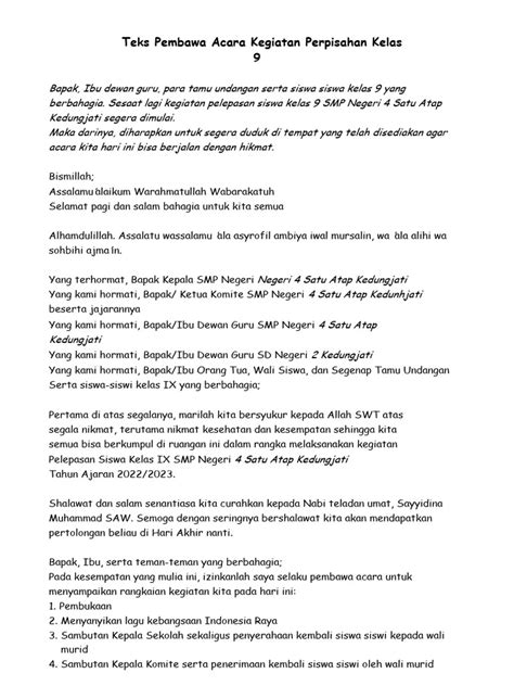 Teks Pembawa Acara Kegiatan Perpisahan Kelas 9 Pdf