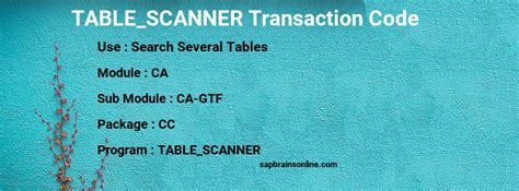 Table Scanner Sap Tcode For Search Several Tables