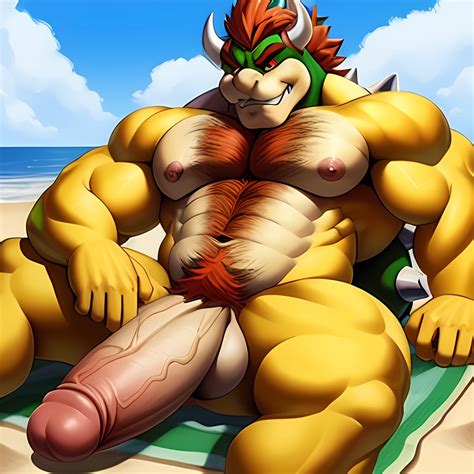 Bowser Laying On The Beach Yellow Skin Laying On A Towel Nude Beach Big Balls Big Penis Nipples