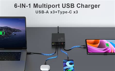 Sanicata 180 W 6 Poorts USB Oplader Meervoudig USB C Snellader Met