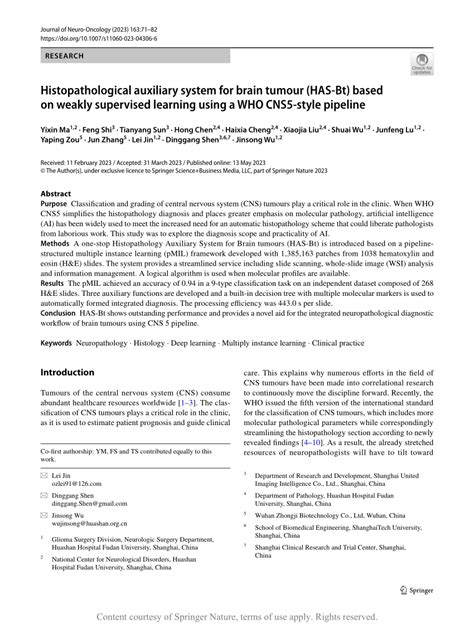 Histopathological Auxiliary System For Brain Tumour Has Bt Based On Weakly Supervised Learning