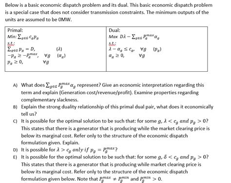 Solved Below Is A Basic Economic Dispatch Problem And Its Chegg