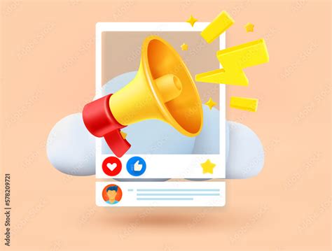 Loud Speaker With Social Media Announce Breaking News Concept 3d Vector Illustration Stock