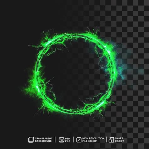 격리 된 투명 배경에 생생한 빛 구 동적 녹색 원 에너지 효과 프리미엄 Psd 파일