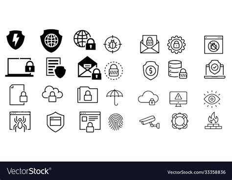 Computer Security Icons Set Elements Graphic Vector Image