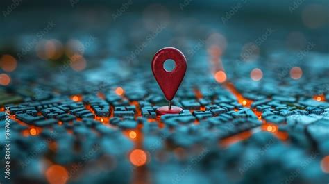 Red Map Pin In Cityscape And Network Connection Indicating The City