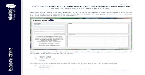 ¿como Obtener Con Visual Basic Net Las Tablas De Una Base De Datos En Sql Server Y Sus