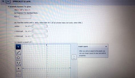 solved sprecalc73 1 019 a quadratic function fis given