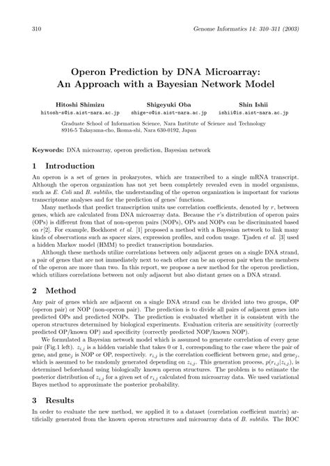 Pdf Operon Prediction By Dna Microarray An Approach With A Bayesian Network Model