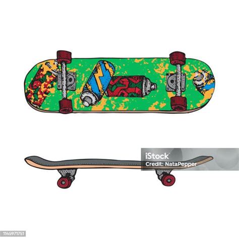 흰색 절연 스케이트 보드의 집합입니다 낙서 롱 보드 페니 보드 손으로 그린 벡터 일러스트 레이 션에 대 한 포스터 T셔츠 직물 0명에 대한 스톡 벡터 아트 및 기타 이미지