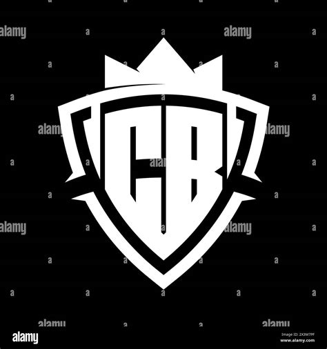 Cb Letter Bold Monogram With Triangle Curve Shield Shape With Crown White And Black Background