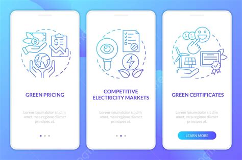 Onboarding Mobile App Screen Blue Gradient Theme For Purchasing Green Power Vector Clean Form