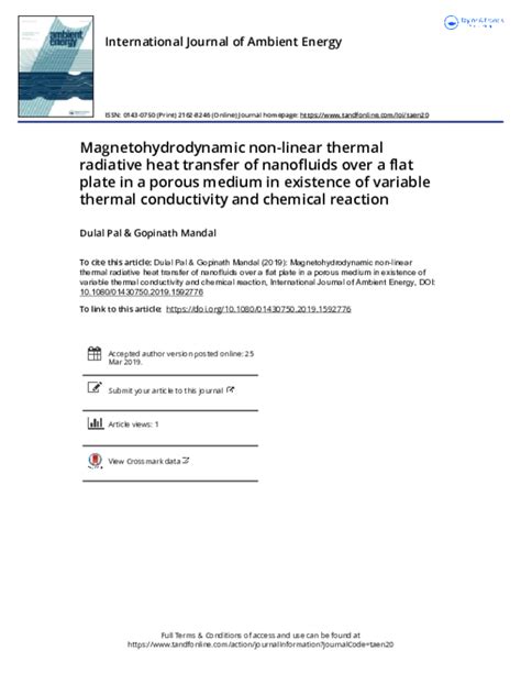 Pdf Magnetohydrodynamic Nonlinear Thermal Radiative Heat Transfer Of