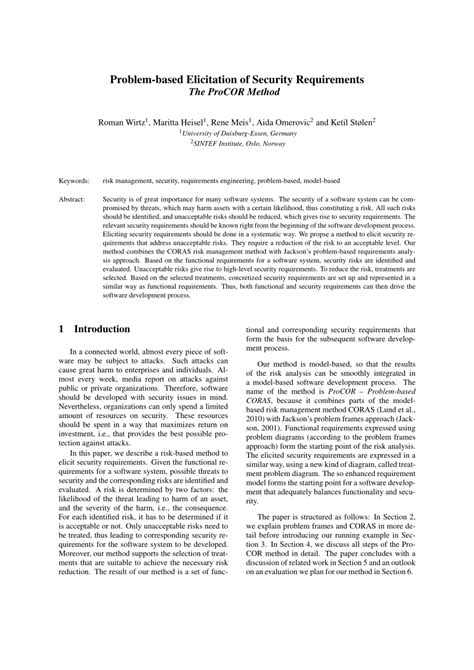 Pdf Problem Based Elicitation Of Security Requirements The Procor Method