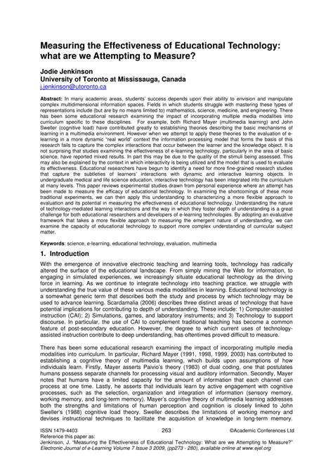 Pdf Measuring The Effectiveness Of Educational Technology What Are We Attempting To Measure