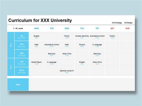 EXCEL Of Curriculum For University Xlsx WPS Free Templates