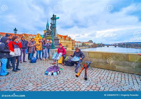 Street Musicians Concert On Charles Bridge Prague Czech Republic