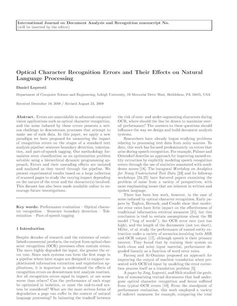Pdf Optical Character Recognition Errors And Their Eﬀects On › ~lopresti › Tmp