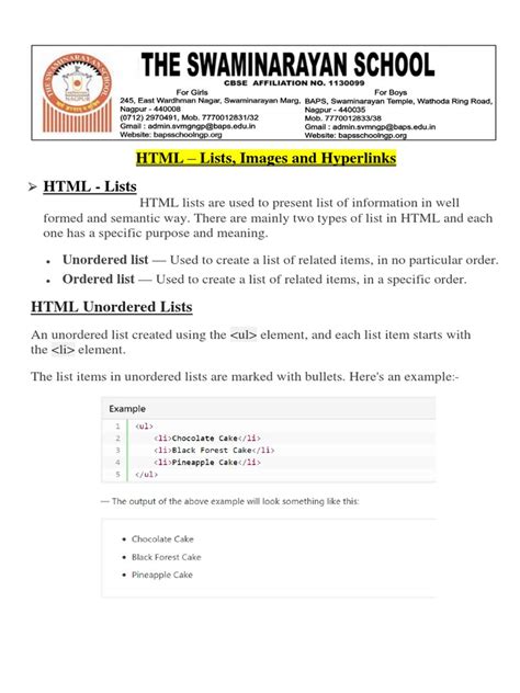 Html Lists Images And Hyperlinks Pdf Hyperlink Html Element