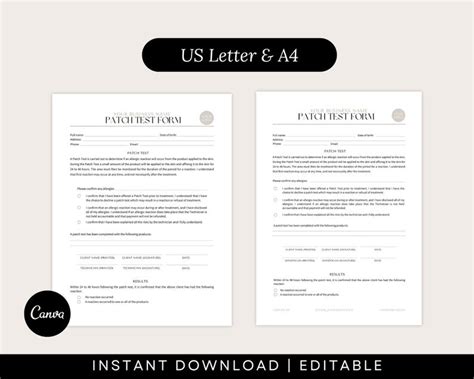 Patch Test Form Beauty Patch Test Form Patch Test Template Client Patch Test Form Etsy
