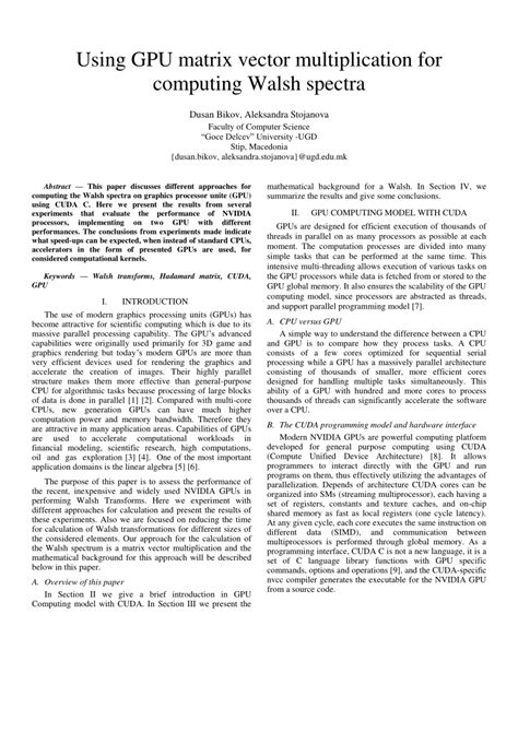 Pdf Using Gpu Matrix Vector Multiplication For Computing Walsh Spectra