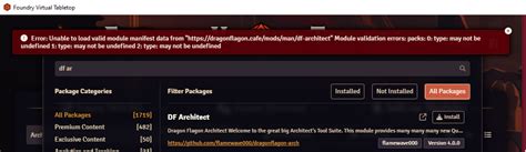 Unable To Install Or Update In Foundry V11 Module Validation Errors Due To Missing Packs Type