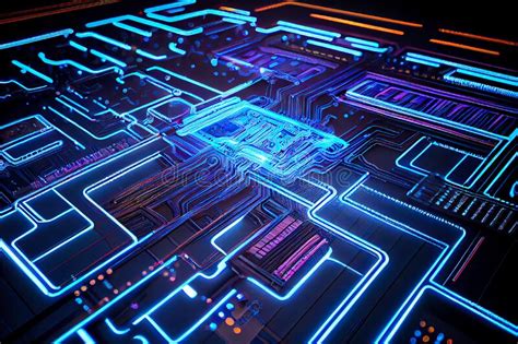 Abstract Glowing Microchip Generative AI Stock Illustration Illustration Of Integrated