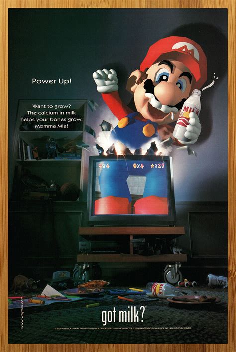 2000 Super Mario 64 Got Milk Vintage Print Ad Poster N64 Nintendo 64