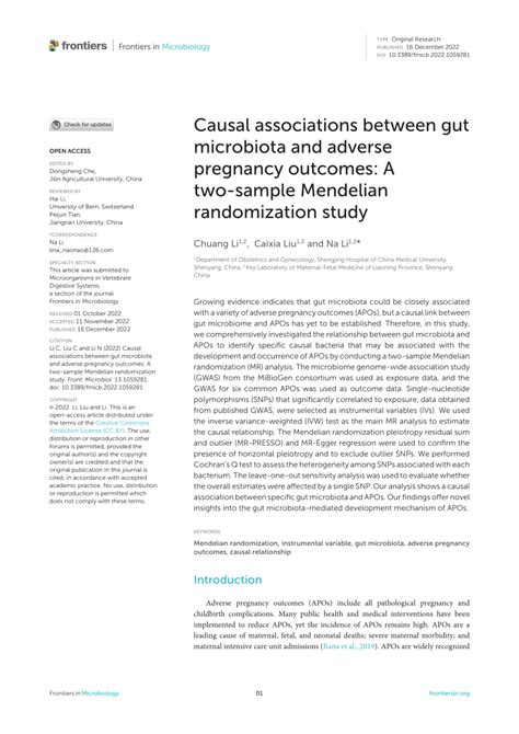 Pdf Causal Associations Between Gut Microbiota And Adverse Pregnancy Outcomes A Two Sample