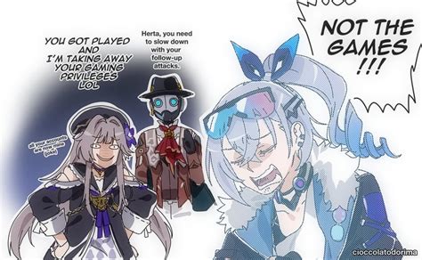silver wolf herta and screwllum honkai and 1 more drawn by