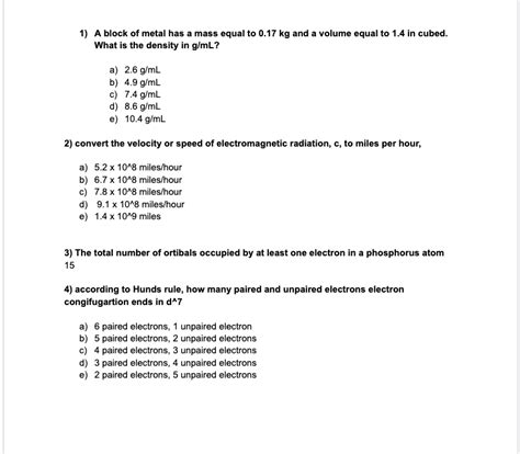 Solved Please Pick Best Options For These Chem Questions