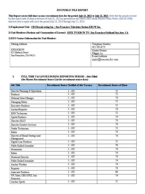 2022 2023 Kpix Kbcw Eeo Report Download Free Pdf Sexual