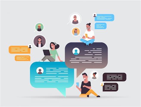 Premium Vector Mix Race People Using Chatting App On Digital Devices Social Network Chat