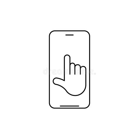 Vector Linear Phone And Technology Icon With Hand Tapping On Screen Touchscreen Technology
