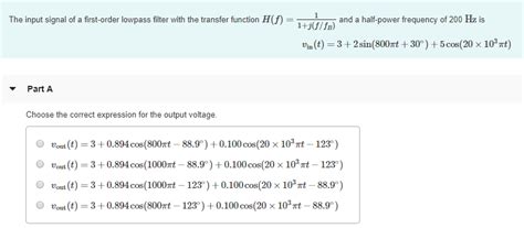 solved the input signal of a first order lowpass filter with