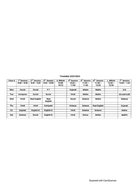 Class 4 Timetable Pdf