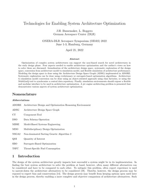 Pdf Technologies For Enabling System Architecture Optimization