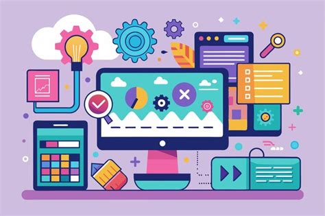 A Visually Engaging Workspace Showcases Coding Tools And Graphic Design Elements On Various