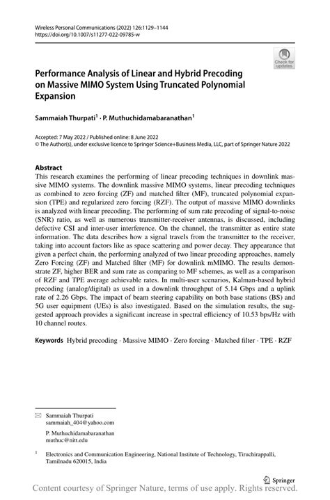 Performance Analysis Of Linear And Hybrid Precoding On Massive Mimo System Using Truncated