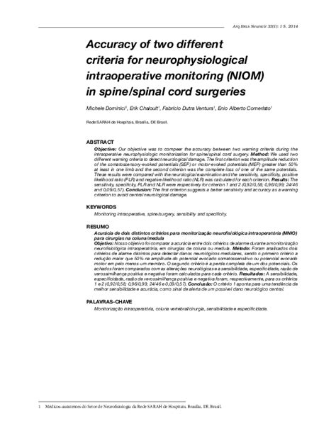 Pdf Accuracy Of Two Different Criteria For Neurophysiological Intraoperative Monitoring Niom
