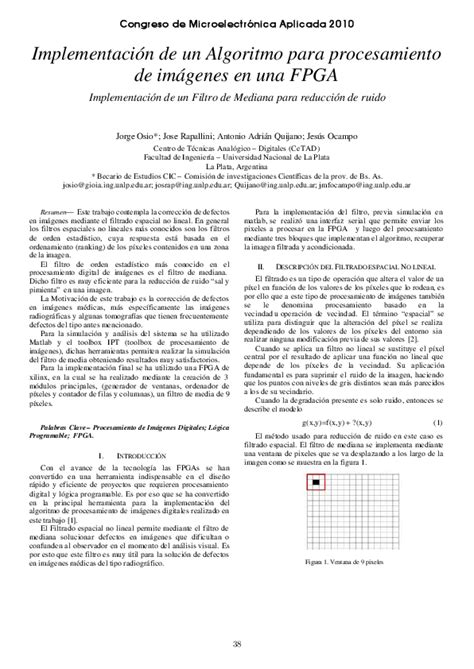 Pdf Implementación De Un Algoritmo Para Procesamiento De Imágenes En