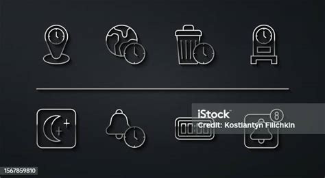 라인 시간대 시계 달과 별 골동품 디지털 알람 알람 세계 시간 앱 모바일 및 아이콘 낭비를 설정합니다 벡터 0명에 대한 스톡 벡터 아트 및 기타 이미지 Istock