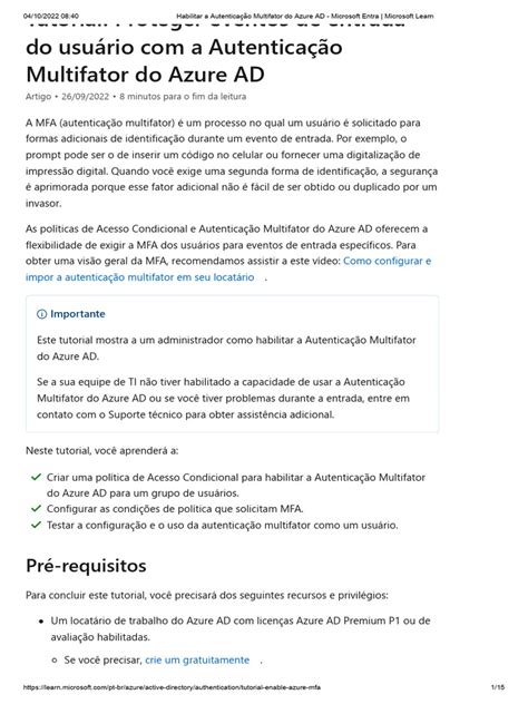 Habilitar A Autenticação Multifator Do Azure Ad Microsoft Entra Microsoft Learn Pdf