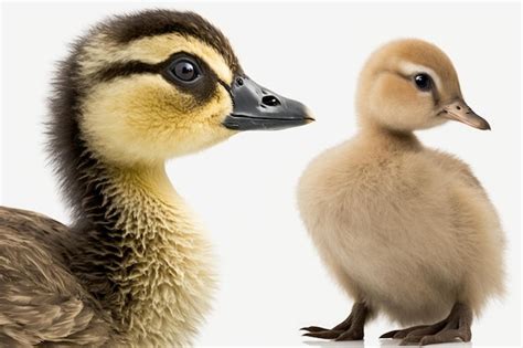 Premium Ai Image A Close Up Portrait Of A Curious Gosling And Duckling On A White Background
