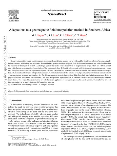 Pdf Adaptations To A Geomagnetic Field Interpolation Method In Southern Africa