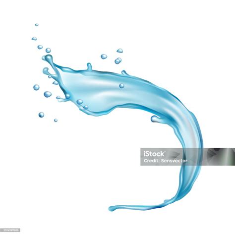 물이 튀고 거품이 파도가 방울로 소용돌이치고 사실적인 디자인 벡터 명확한 아쿠아 쏟아지는 푸른 액체 물방울과 액체를 튀기는 고립 된 신선한 음료 3d 요소 물 흐름 질감 3
