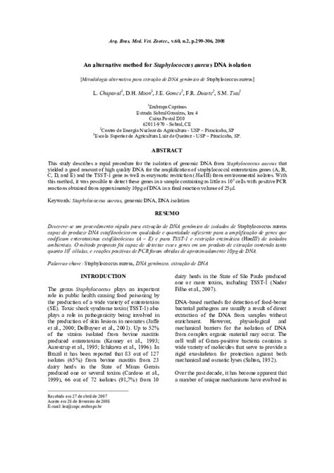 Pdf An Alternative Method For Staphylococcus Aureus Dna Isolation